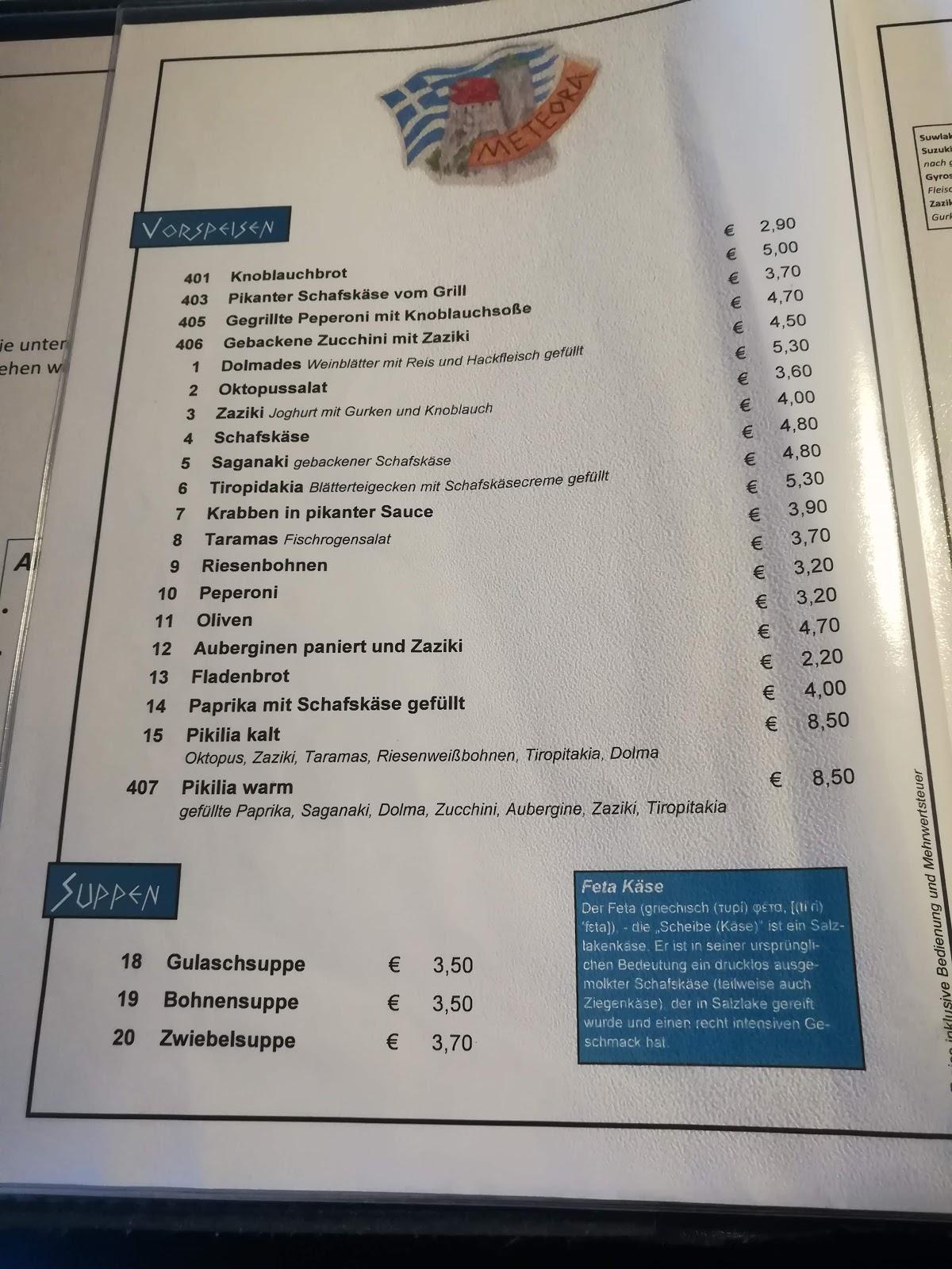 Carta del restaurante Meteora - Senden, Senden