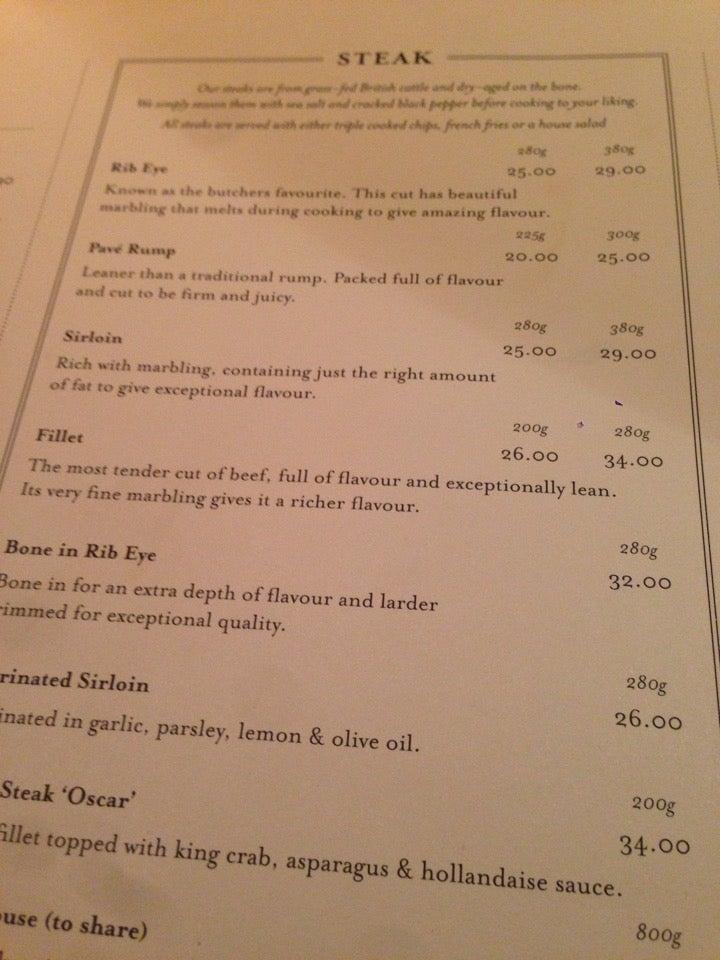 Menu at Prime Steak and Grill steakhouse, St Albans, 83-85 London Rd
