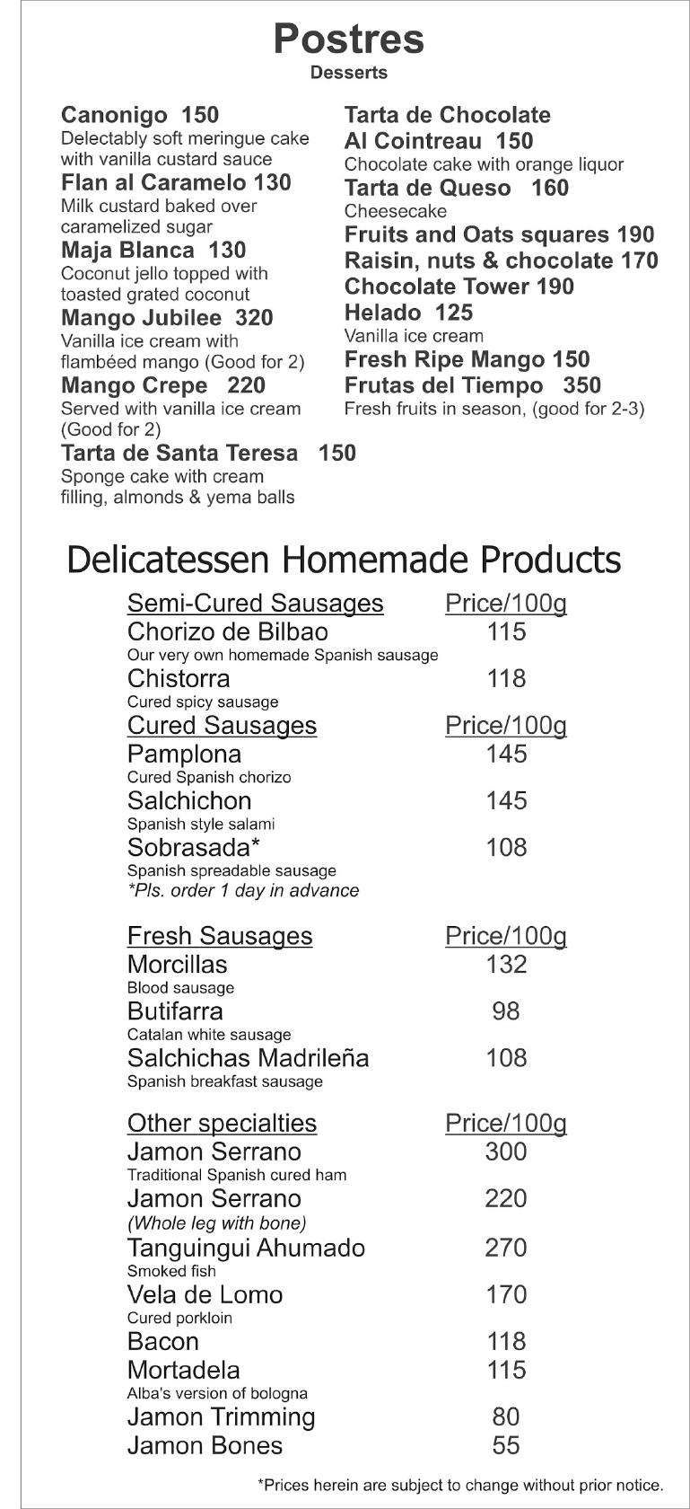 Menu at Alba Restaurante Español, Pasay, Harbor Drive