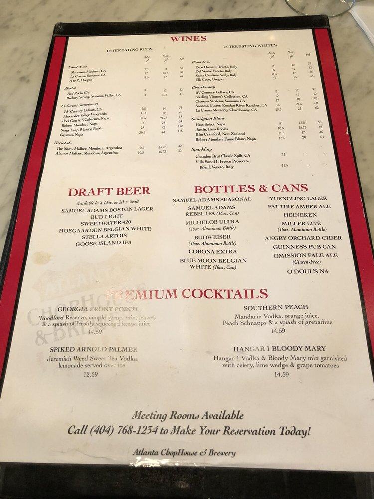 Menu at Atlanta Chop House pub & bar, Atlanta, N Terminal Pkwy