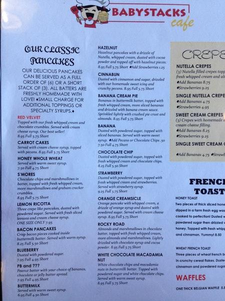 Menu at BabyStacks cafe, Las Vegas, N Buffalo Dr #145