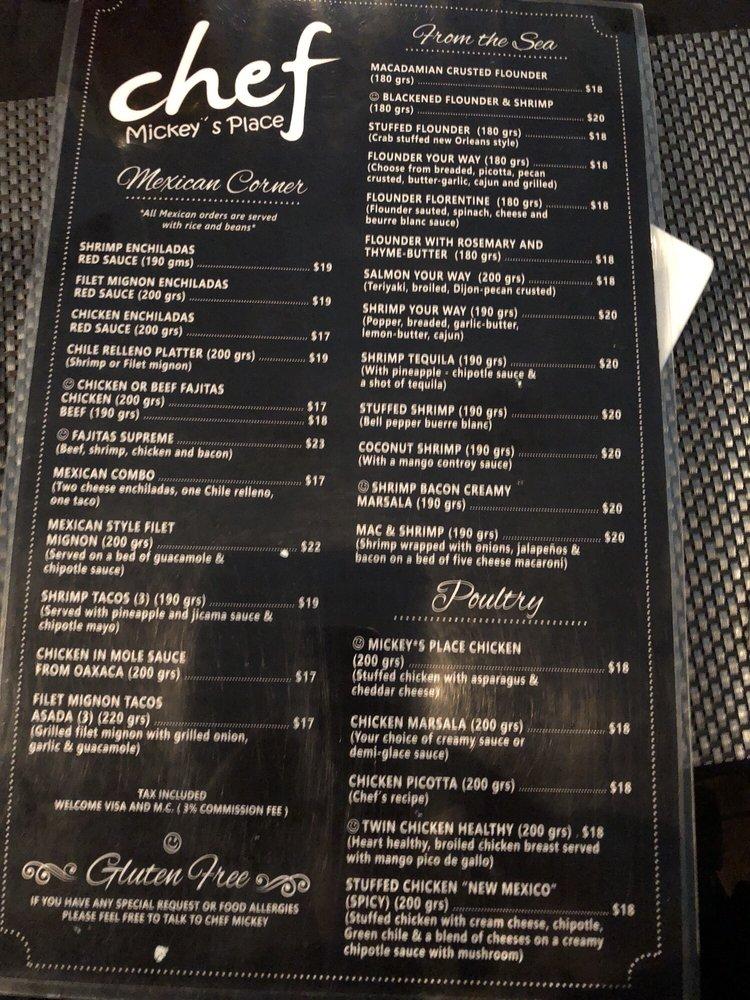 Menu at Chef Mickey's Place restaurant, Puerto Peñasco