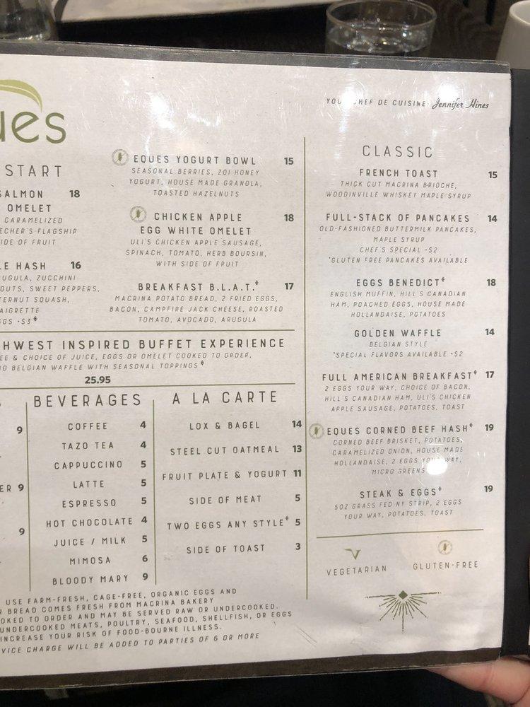 Menu at Eques restaurant, Bellevue