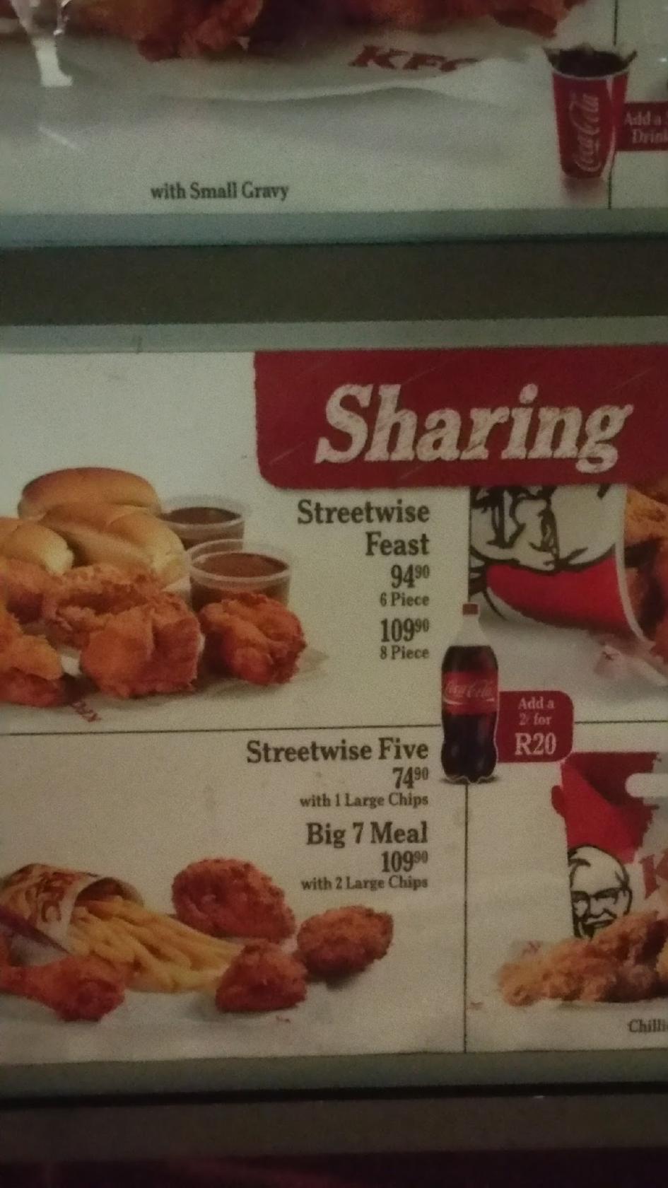 Menu at KFC Strand restaurant, Cape Town, Cnr George St