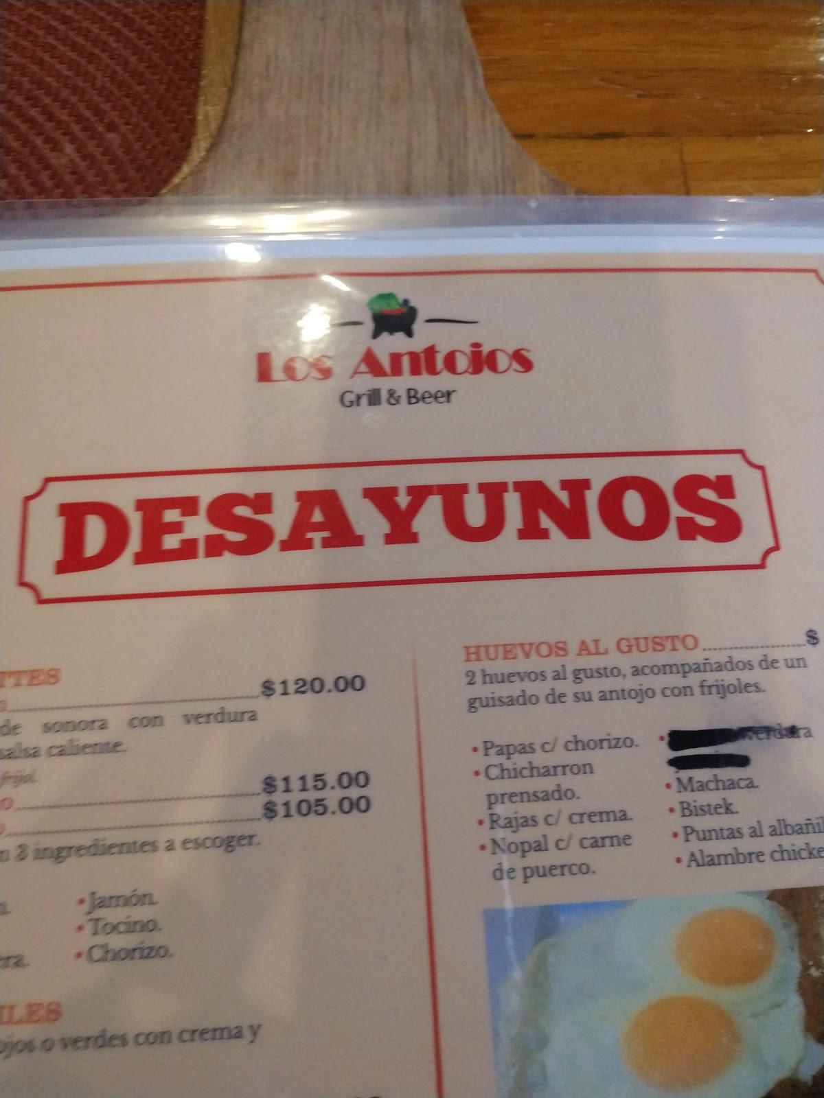 Menu at Los Antojos Grill & Beer pizzeria, Mexicali