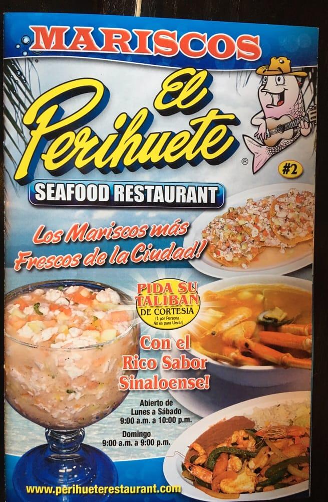 Menu at Mariscos El Perihuete restaurant, Paramount, Paramount Blvd
