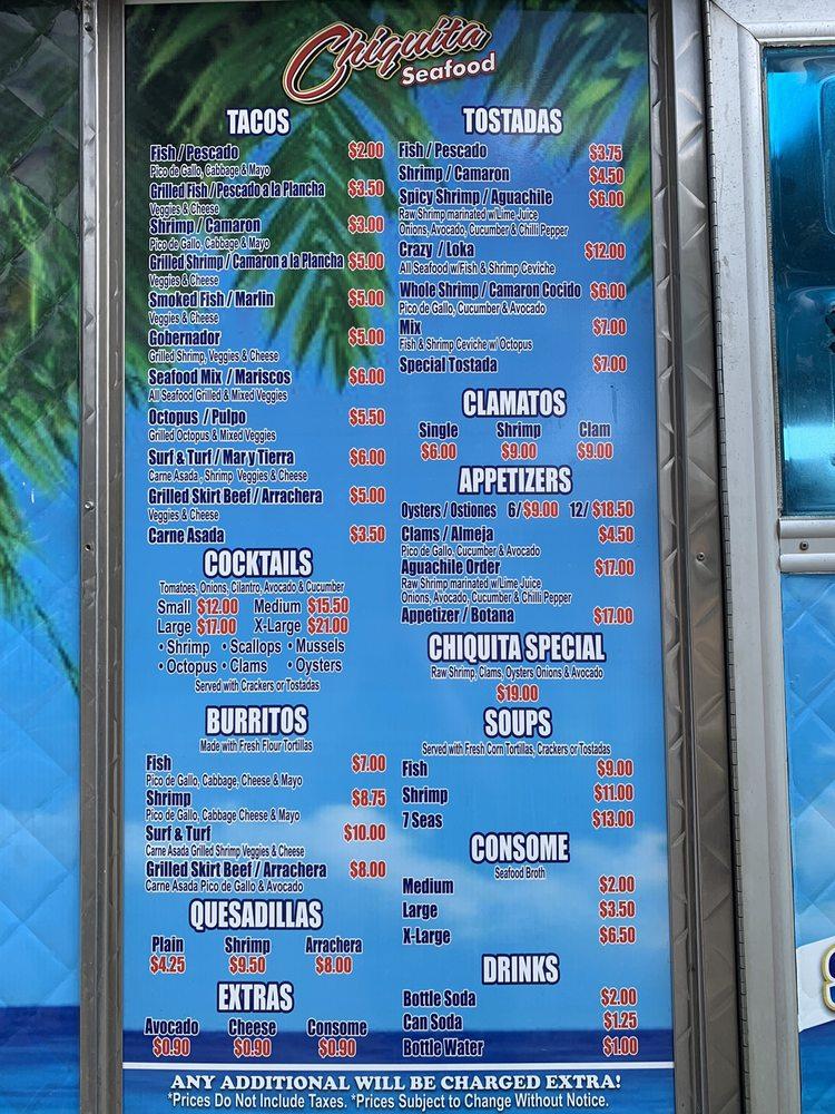 Menu at Mariscos On Miramar restaurant, San Diego