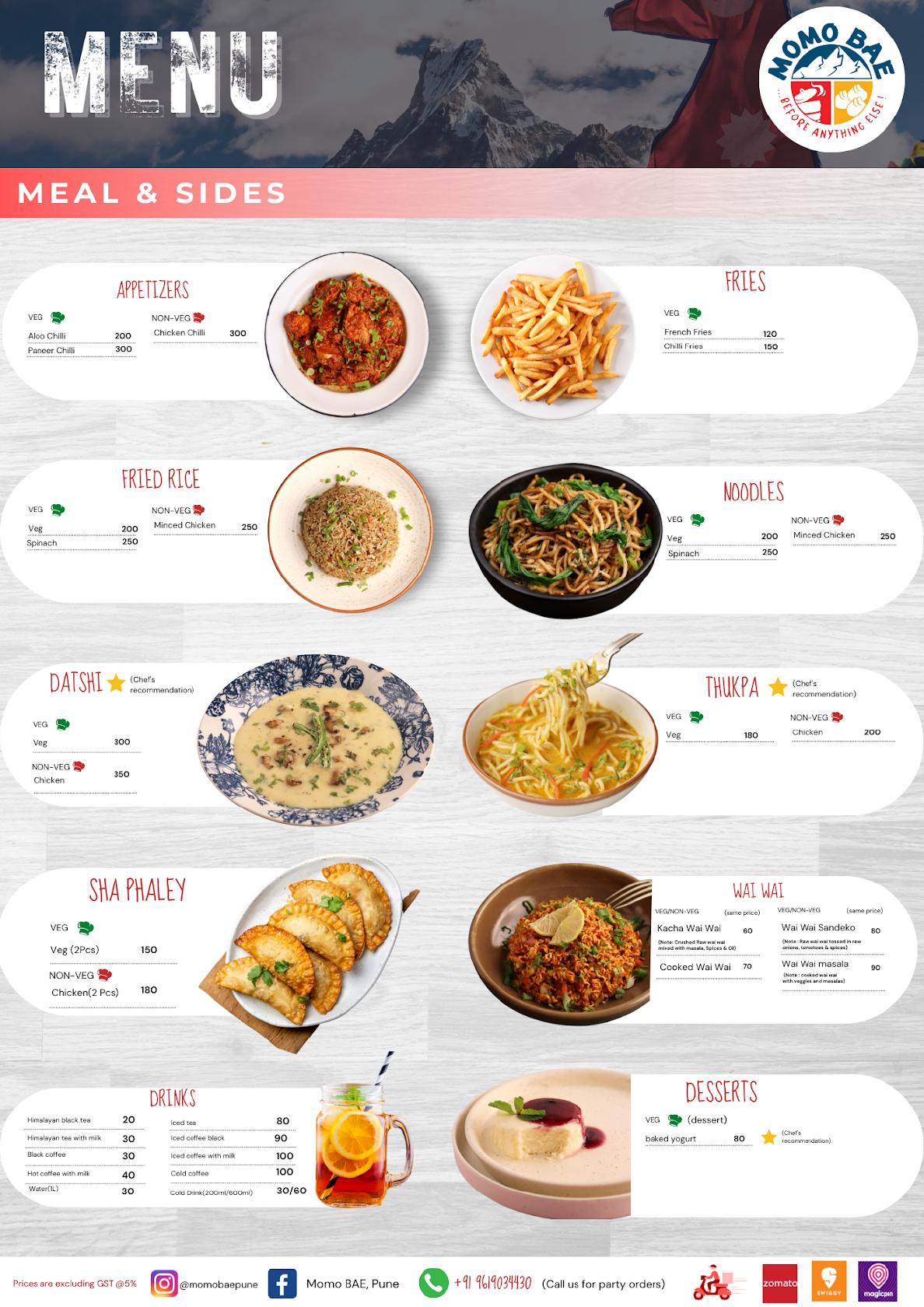 Menu at Momo BAE, Pune