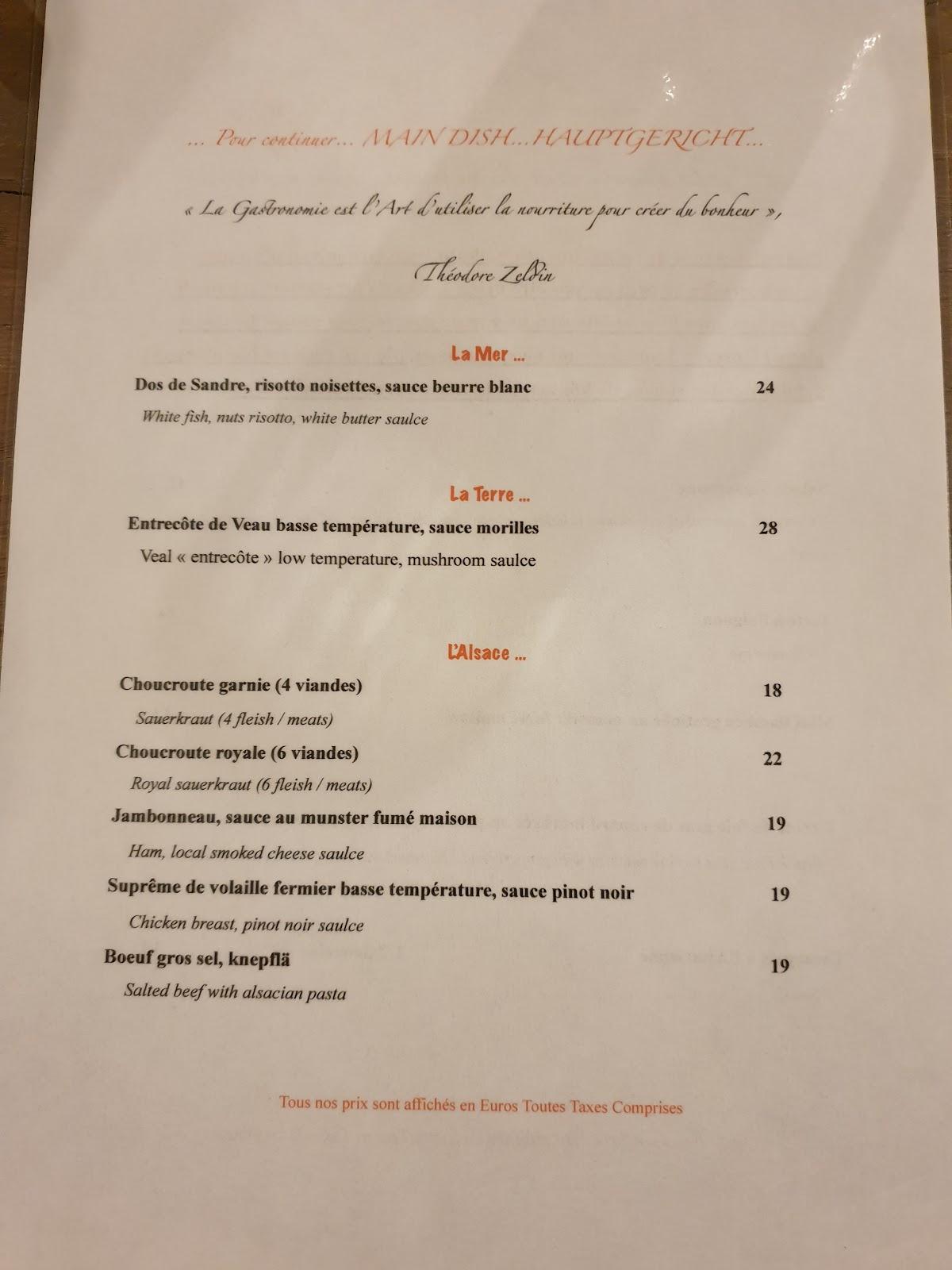 Menu at Restaurant du Château, Kaysersberg