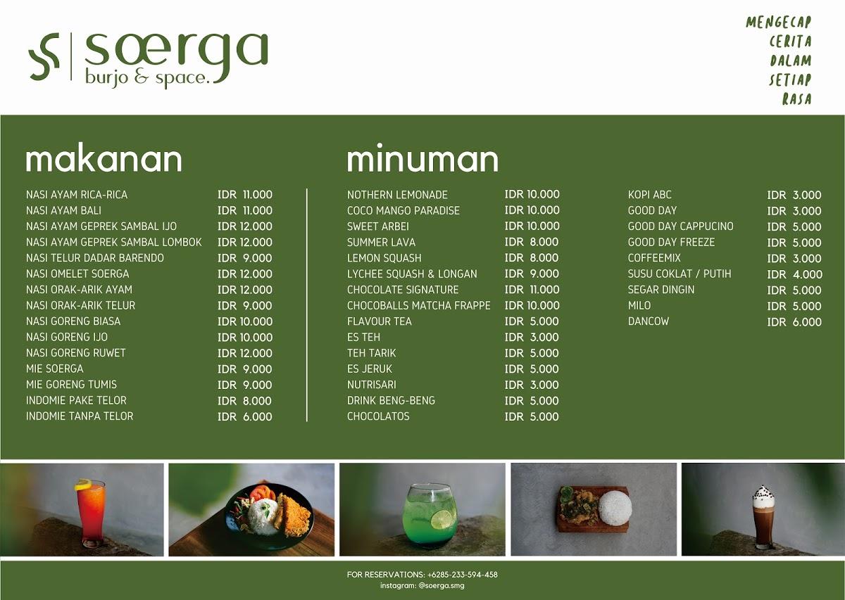 Menu at SOERGA BURJO & SPACE cafe, Semarang