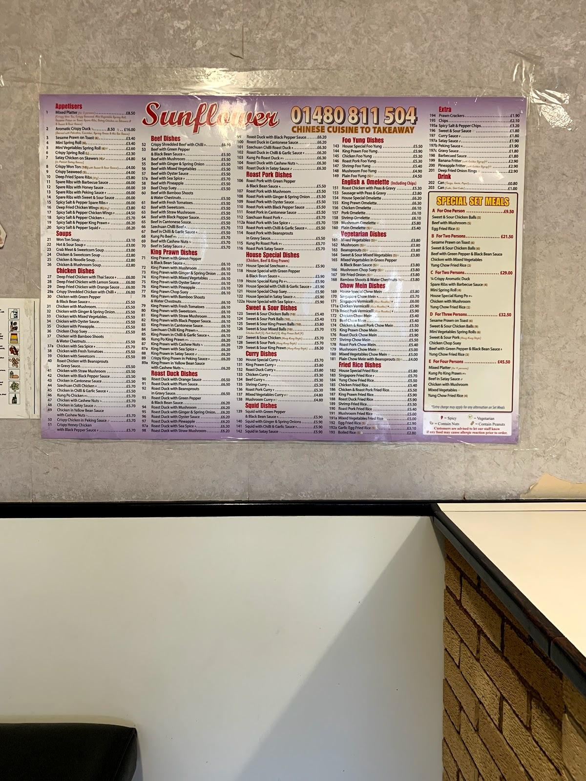 Menu at Sunflower House fast food, Buckden