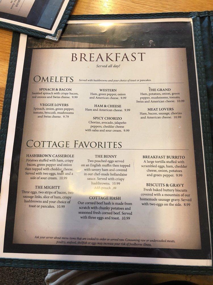 Menu at The Cottage restaurant, Traverse City