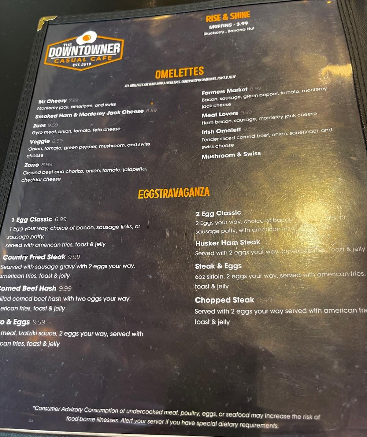 Menu at The Downtowner cafe, Nebraska City