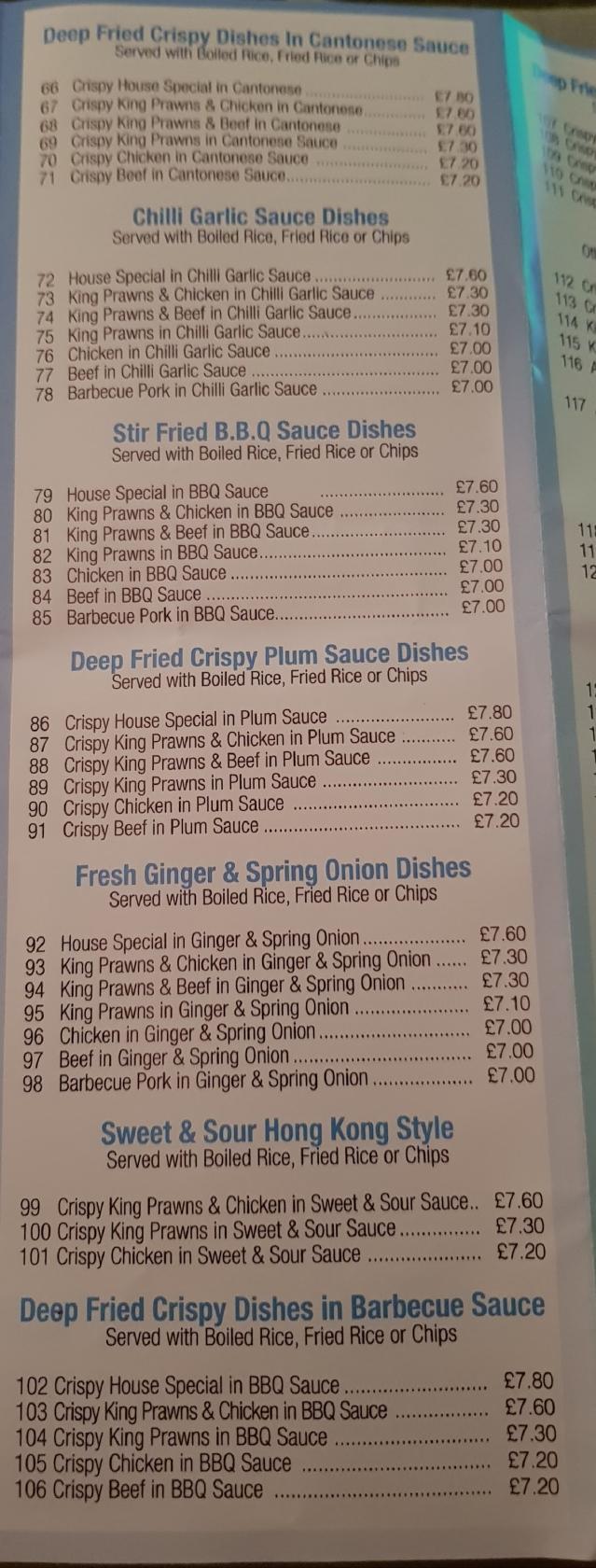 Menu at The New Ocean, Wallsend