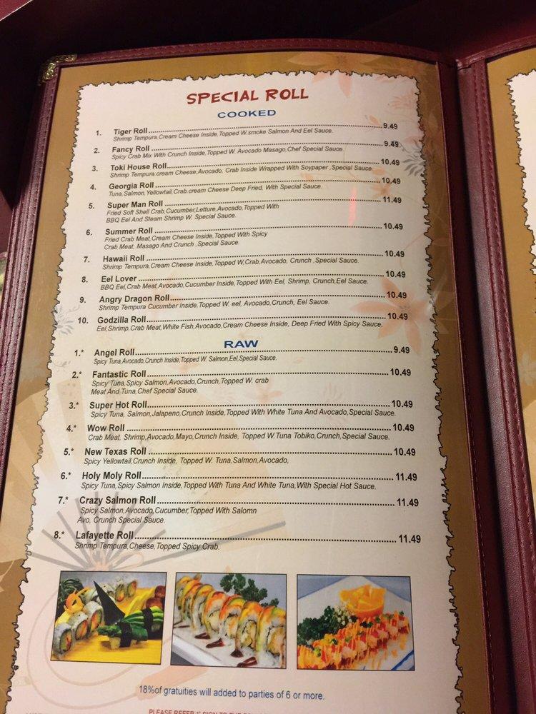 Menu at Toki sushi& steak house restaurant, LaFayette