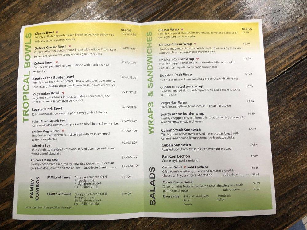 Menu at Tropical Grille restaurant, Greenville, 215 Pelham Rd