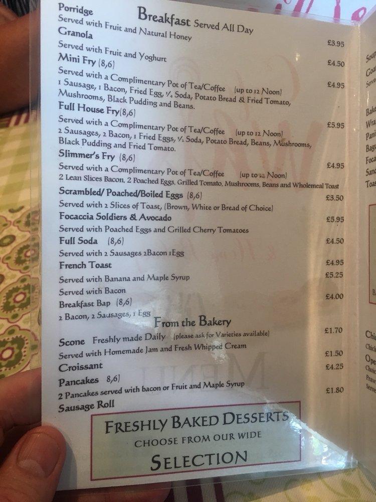 Menu at Whisk cafe, Kilkeel, 49 Newcastle St
