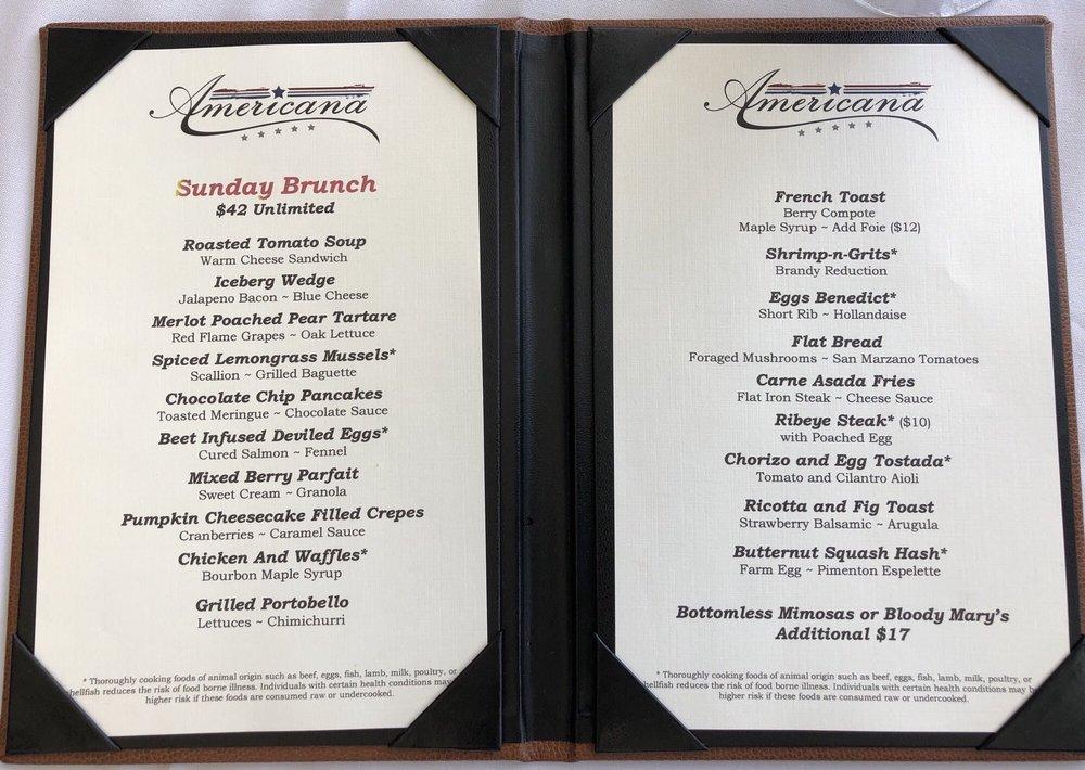 Menu at Americana Restaurant, Las Vegas