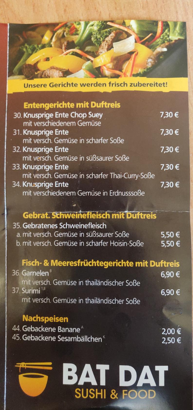 Speisekarte von BAT DAT Sushi & Wok restaurant, Rothenburg ob der Tauber