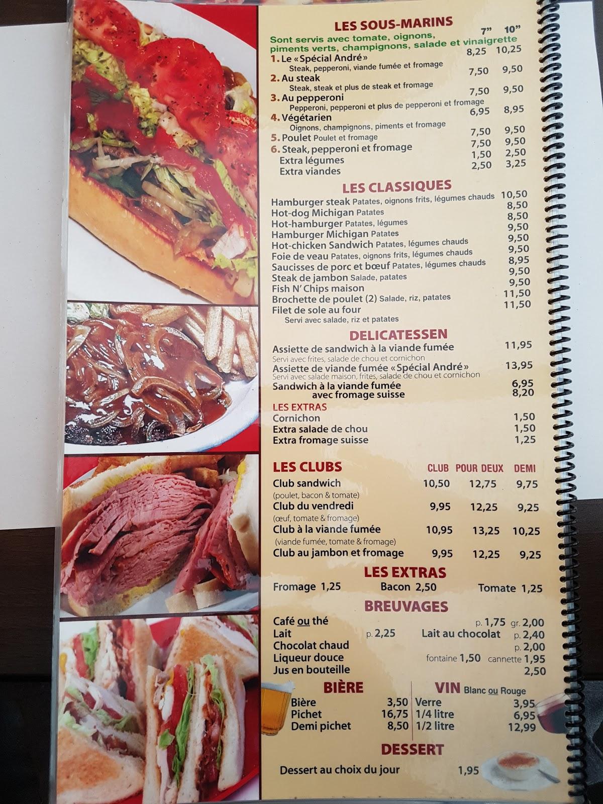 Menu au Restaurant Chez André, Longueuil