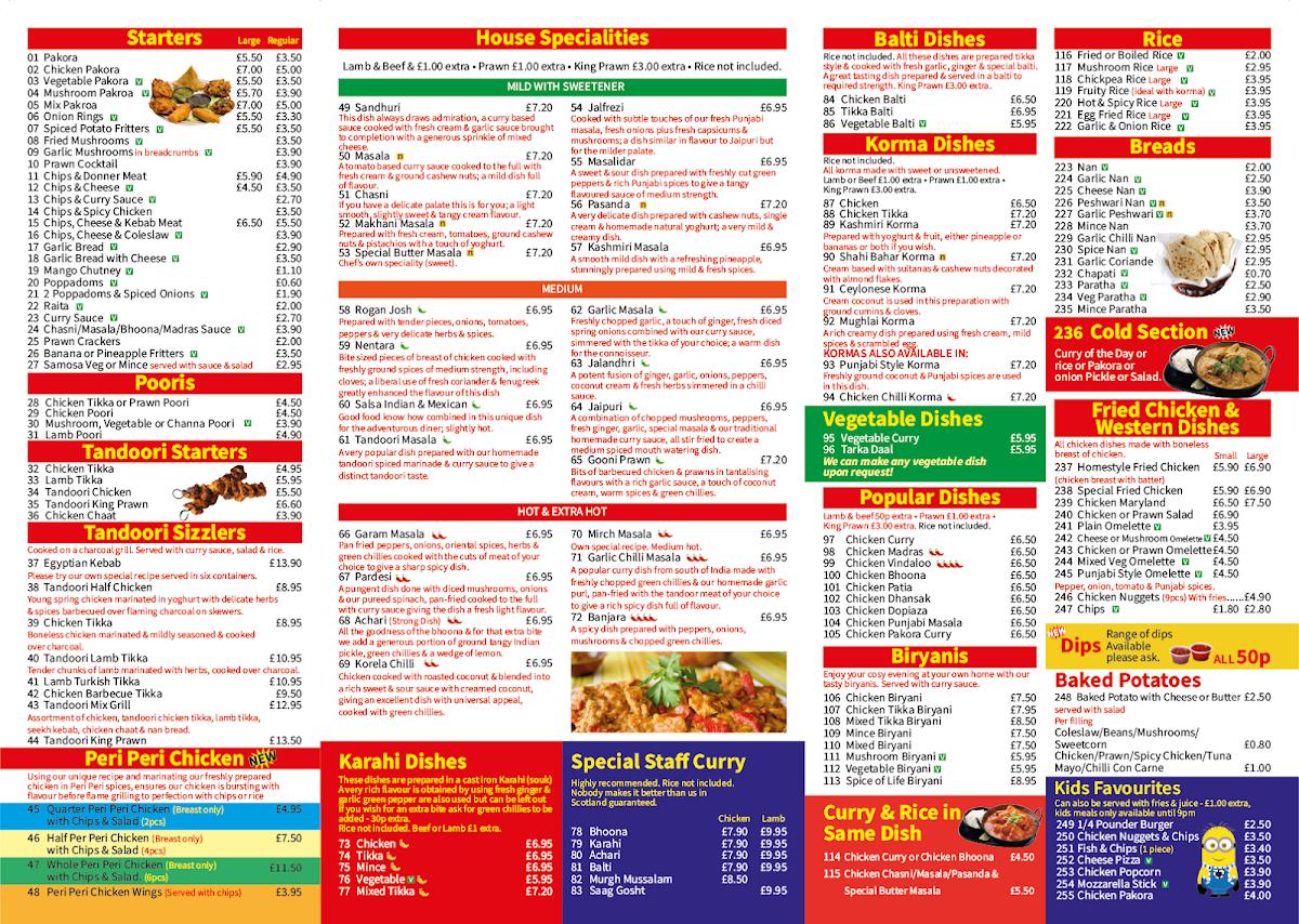 Menu at Spice of Life fast food, Stirling, 11 Bannockburn Rd