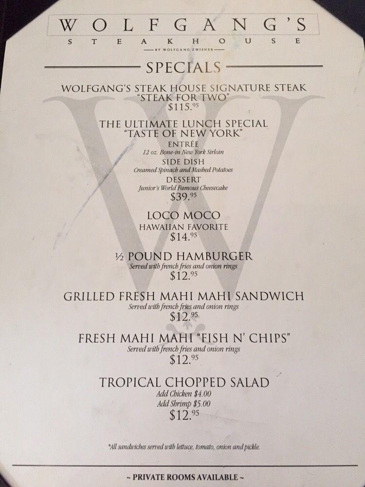 Menu at Wolfgang's Steakhouse Waikiki, Honolulu, Kalākaua Ave