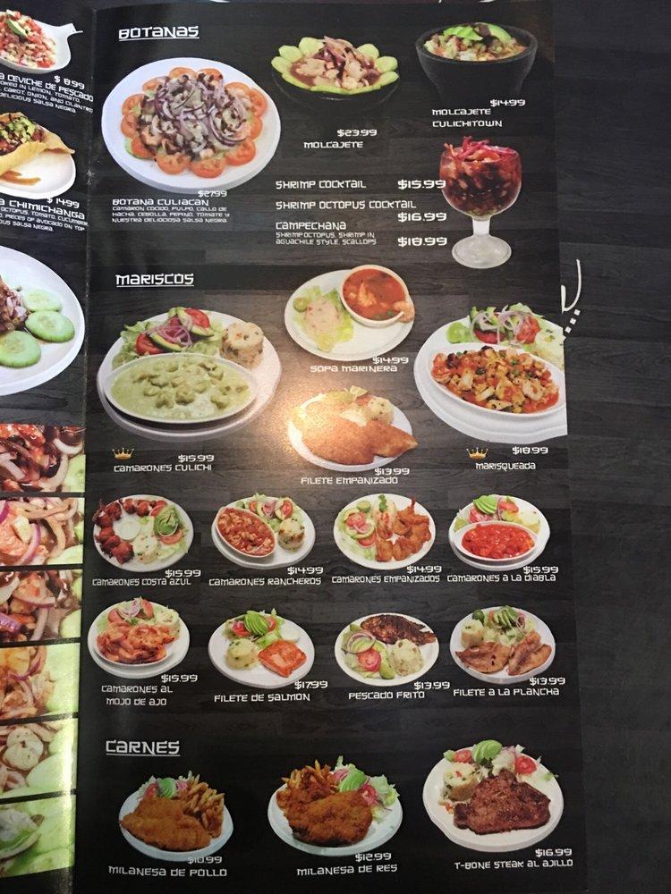 Menu at Culichi Town restaurant, Modesto