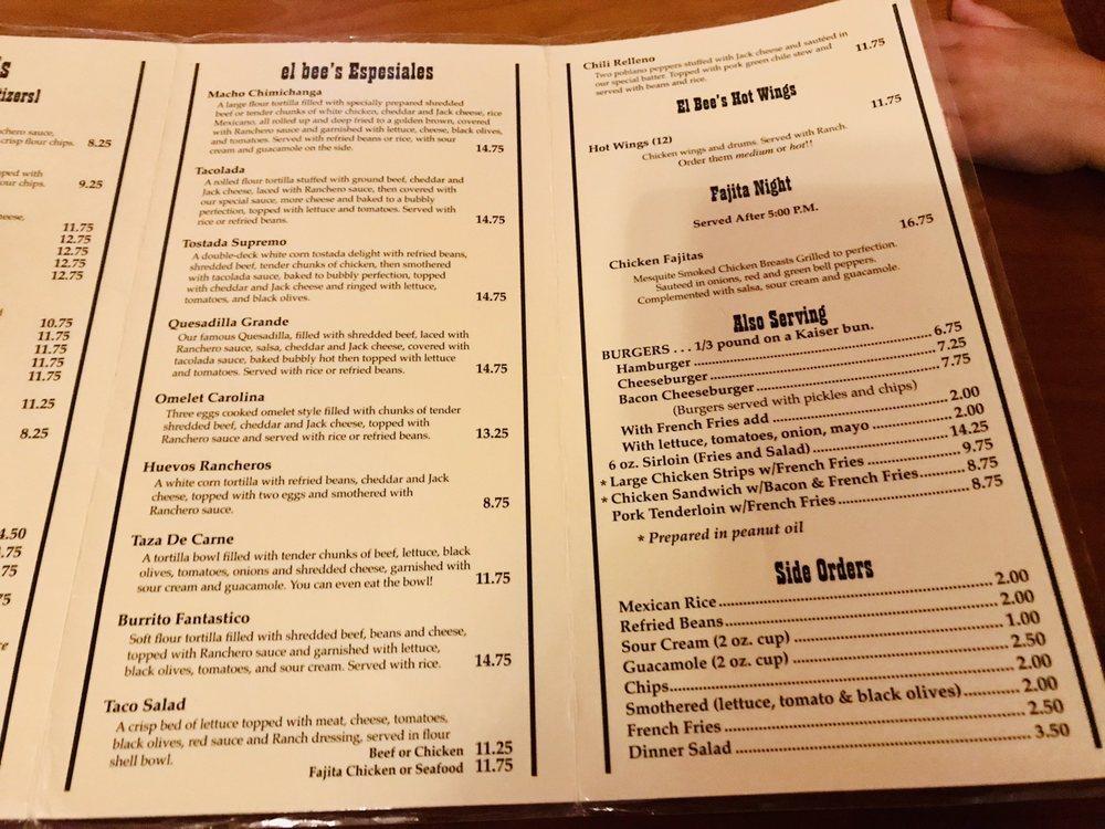 Menu at El' Bee's restaurant, Omaha, S 144th St
