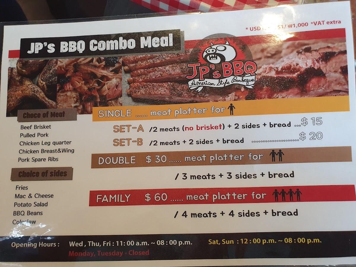 Menu at JP's American BBQ, Pyeongtaek-si