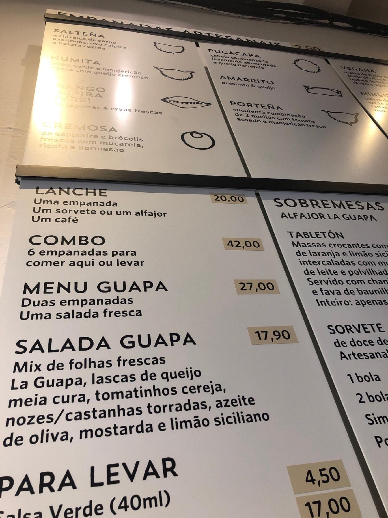 Menu em La Guapa Empanadas café, São Paulo, R. Bandeira Paulista