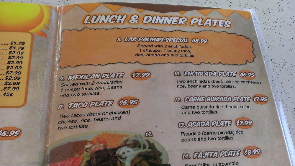 Menu at Las Palmas restaurant, Seguin