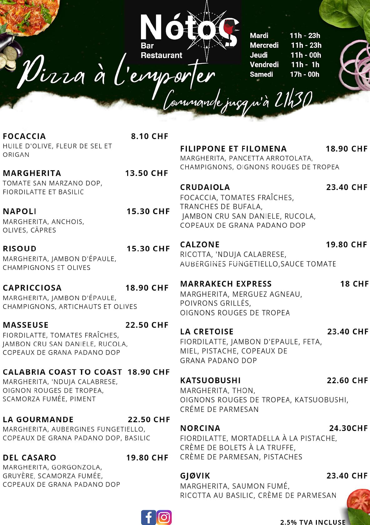 Menu au Notos Bar Restaurant, Le Chenit
