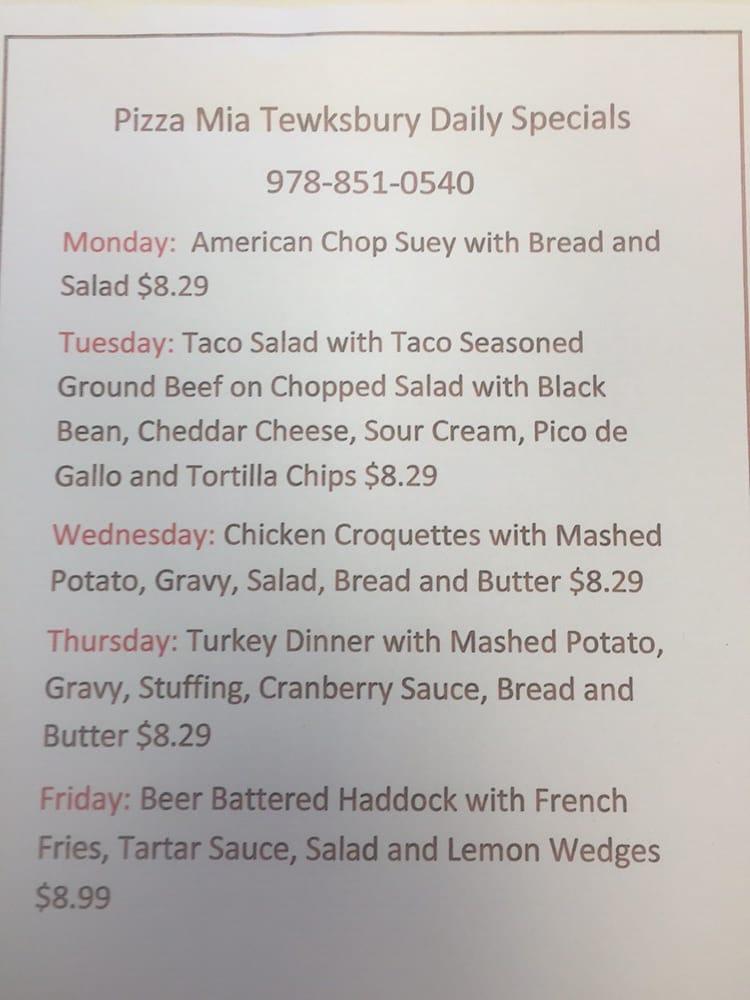 Menu at Pizza Mia pizzeria, Tewksbury