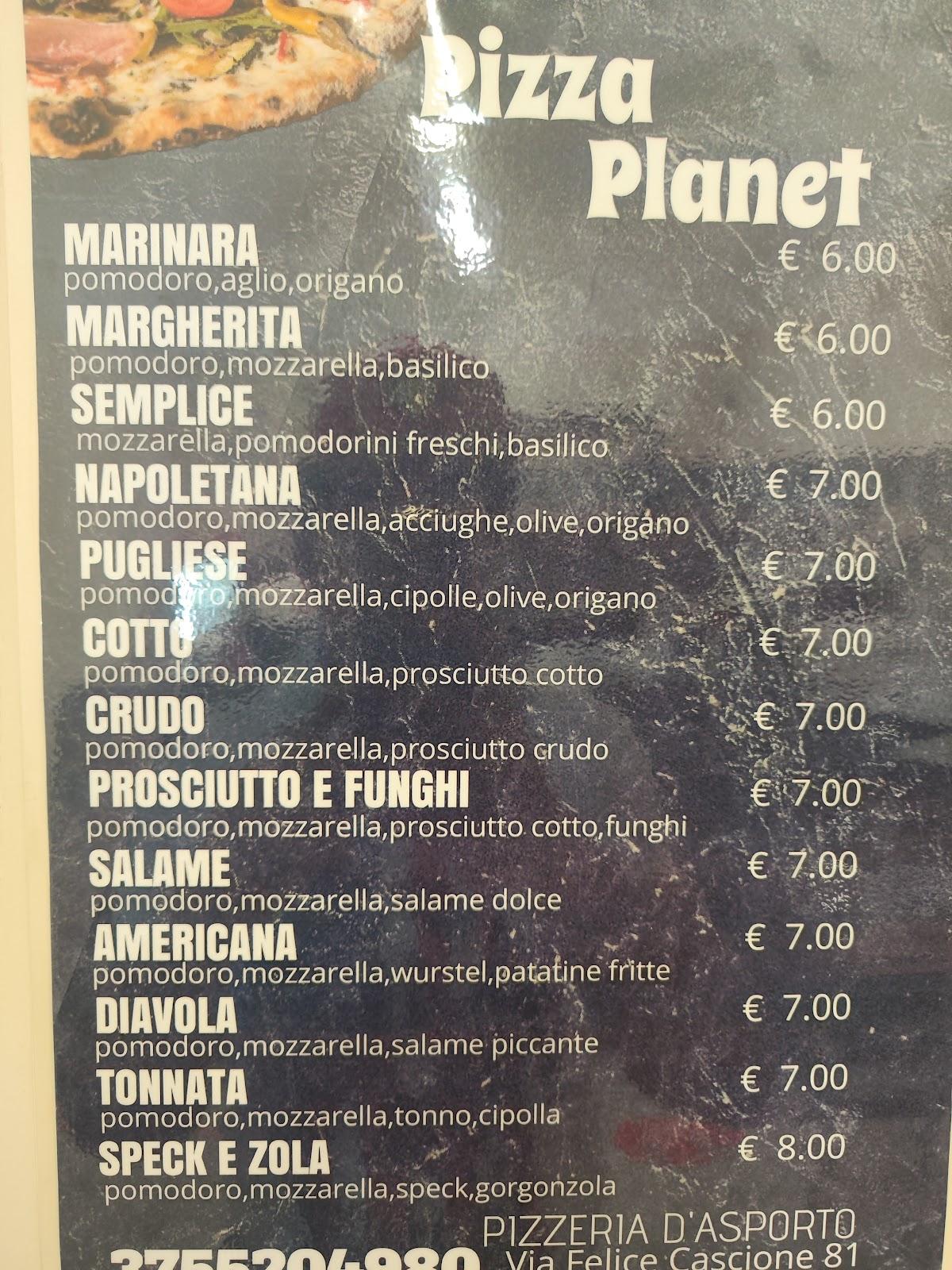 Speisekarte von Pizza Planet, Imperia