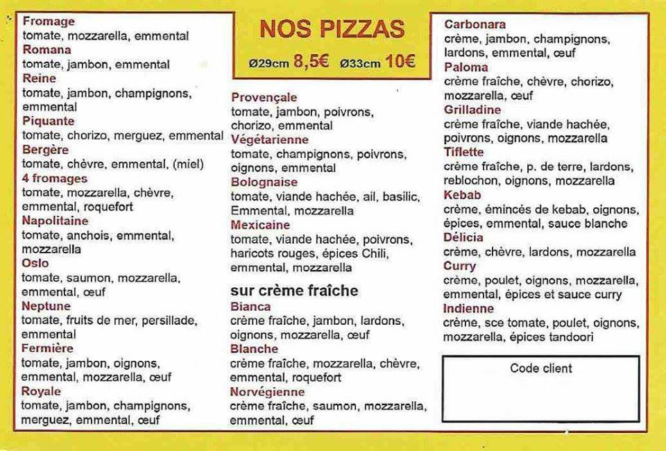 Menu au RAPID'PIZZA pizzeria, Castries