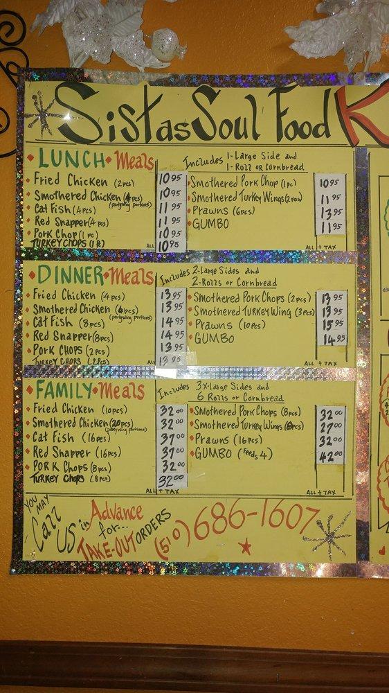 Menu at Sistas Soul Food Kafe restaurant, San Leandro
