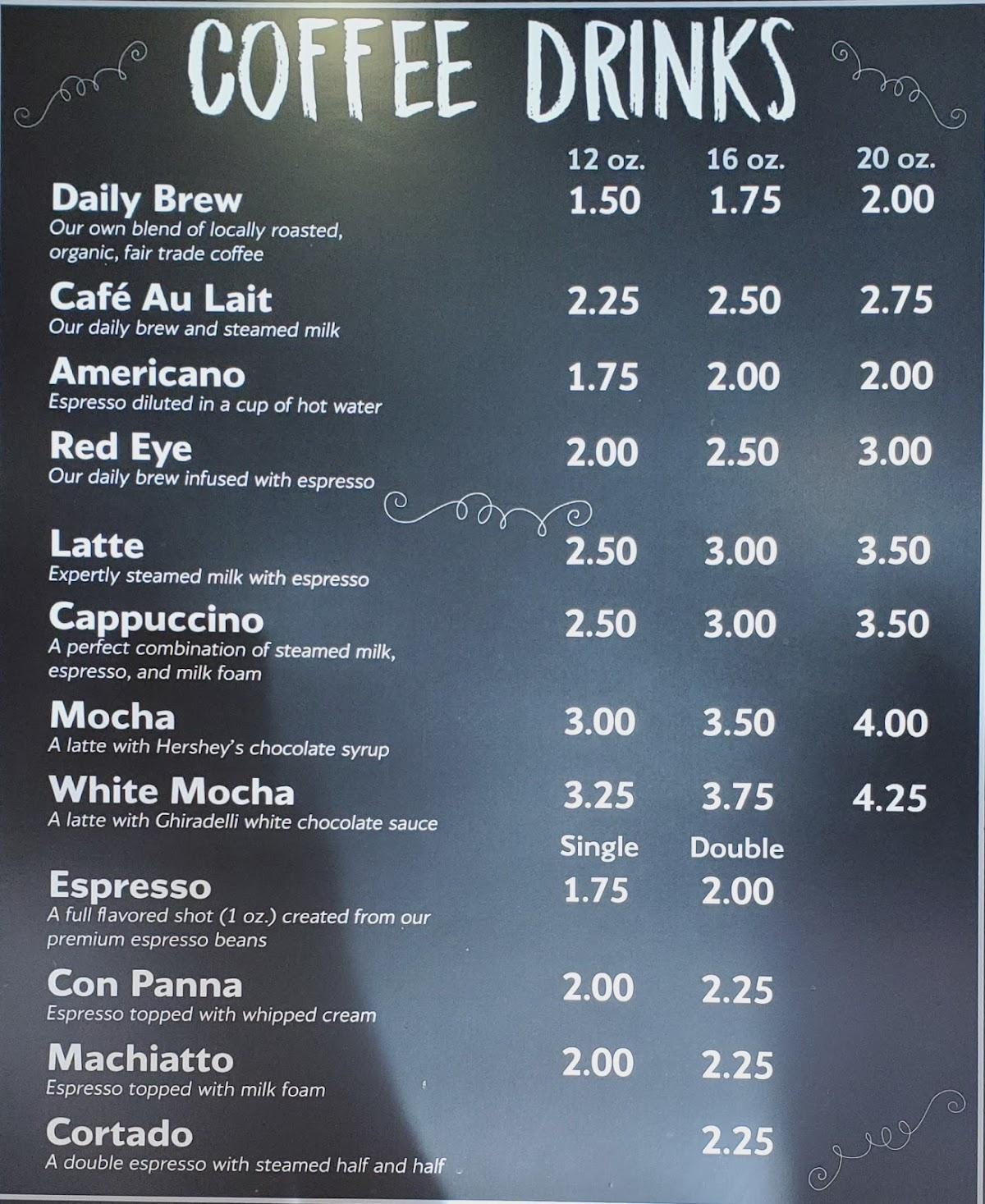 Menu at The Caring Cup cafe, Albuquerque