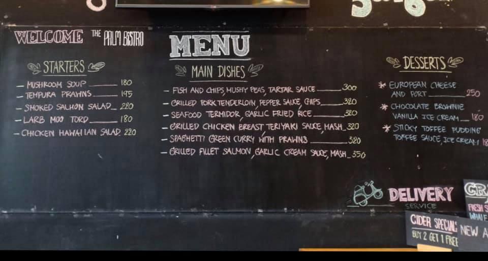 Menu at The Palm Bistro Beer & Wine Bar, Hua Hin, 132/11 Orchid