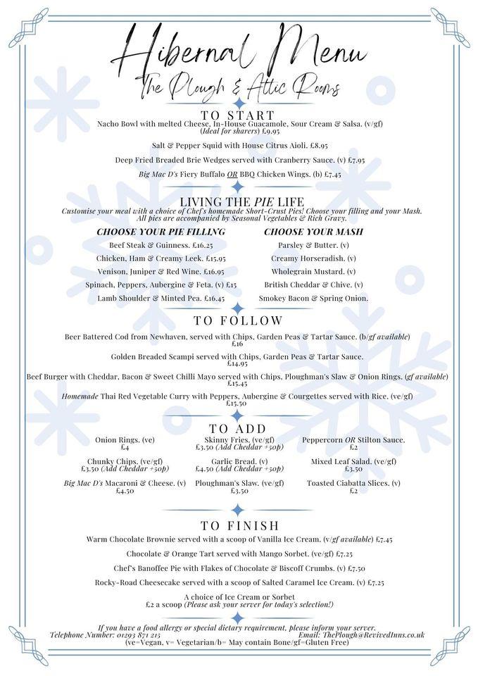 Menu at The Plough & Attic Rooms pub & bar, Rusper