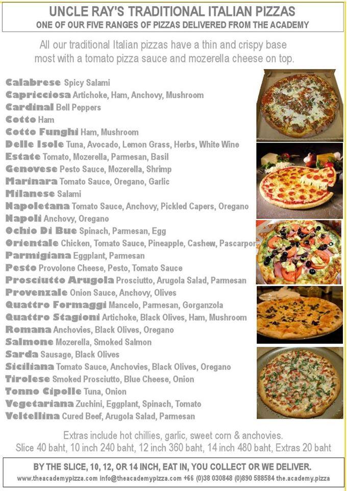 Menu at Uncle Ray's at The Academy pizzeria, Phla, 99/58 Moo 6