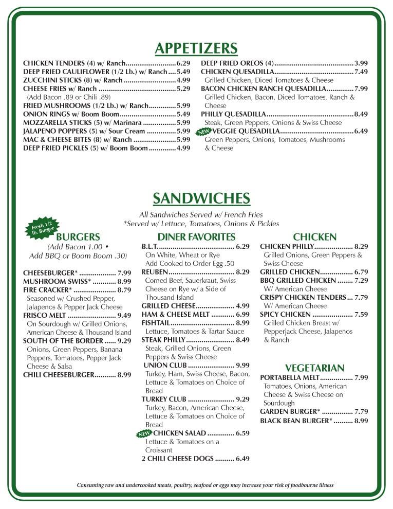 Menu at Union Street Diner restaurant, Athens