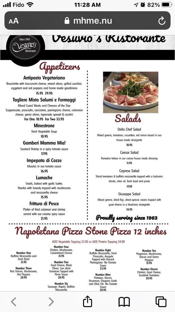 Menu at Vesuvio Ristorante pub & bar, Brampton