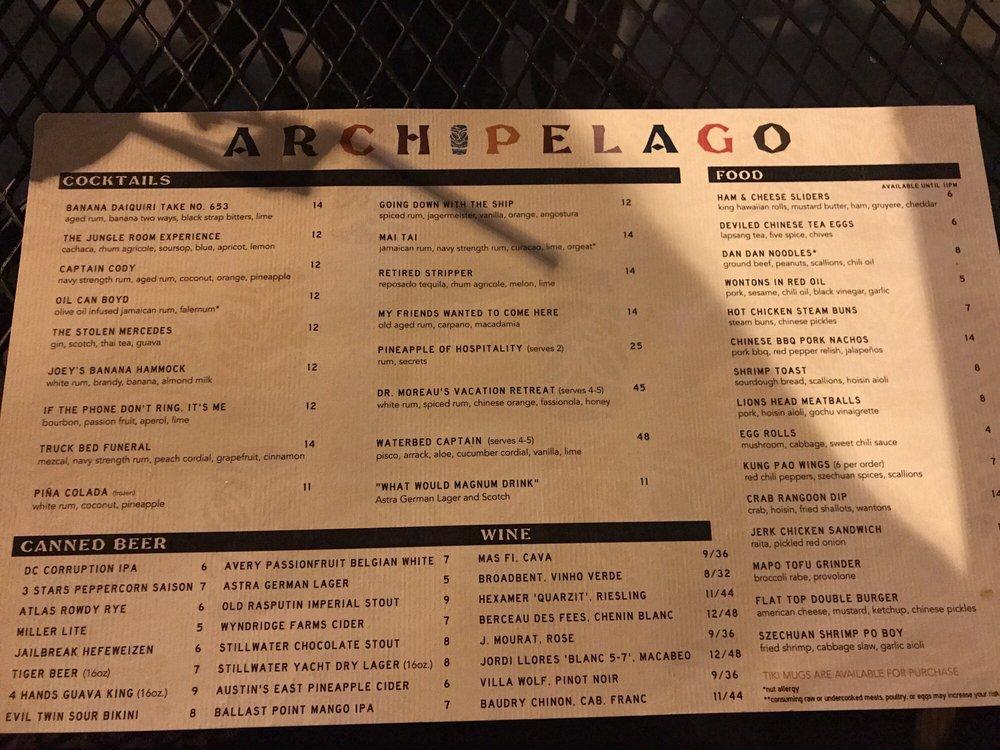 Menu at Archipelago pub & bar, Washington, U St NW