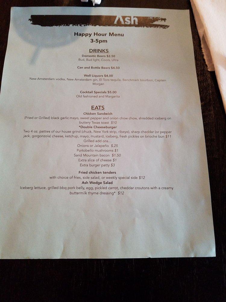Menu at Ash Neighborhood Bar & Grill, Homewood