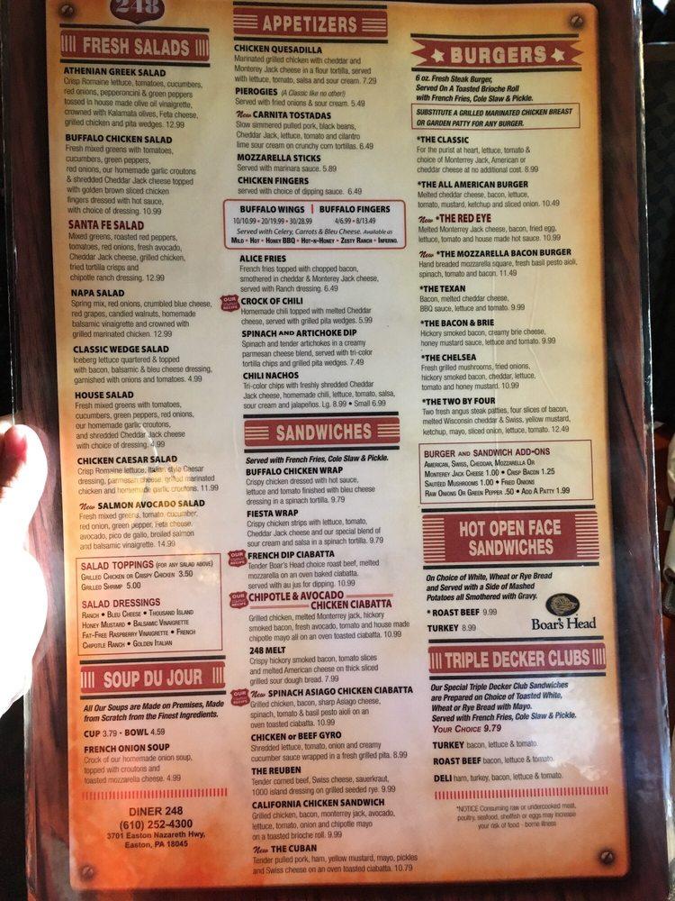 Menu at Diner 248 desserts, Easton