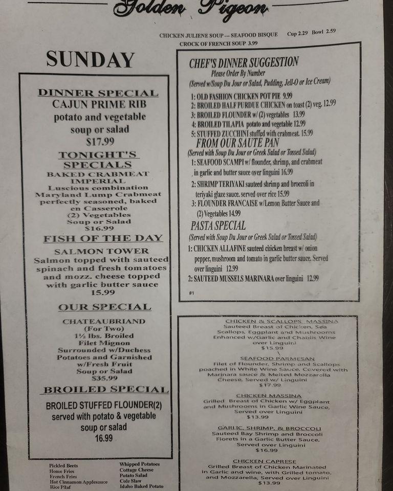 Menu at Golden Pigeon Diner Restaurant, Bridgeton