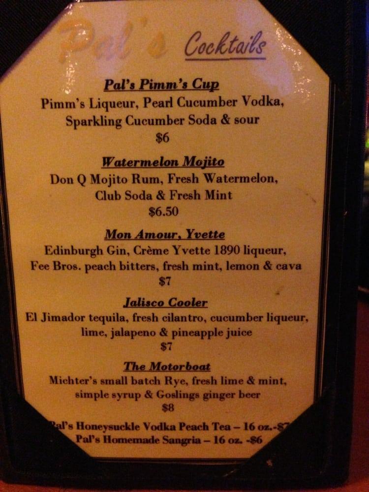 Menu at Pal's Lounge pub & bar, New Orleans