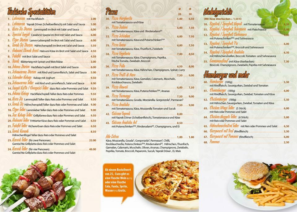 Menu at Anatolia Restaurant, Magdeburg