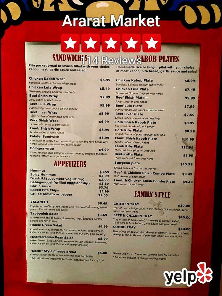 Menu at Ararat Market restaurant, Clovis