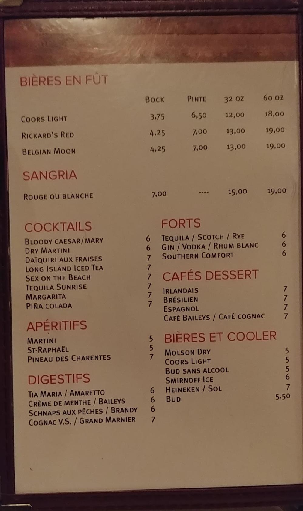 Menu au Balza BBQ, Rougemont